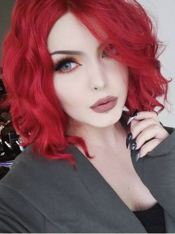 red wavy bob