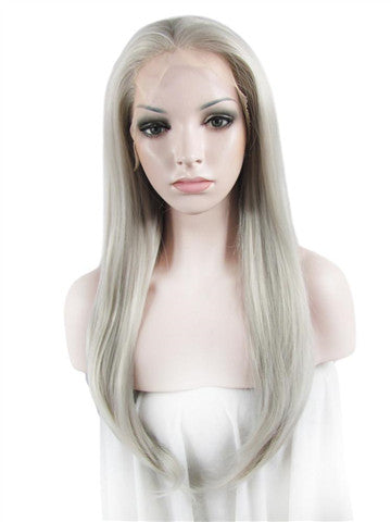 Long Ash Silver Galaxy Straight Synthetic Lace Front Wig ...