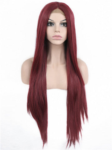 Long Rose Dark Red Straight Synthetic lace front wig – FashionLoveHunter
