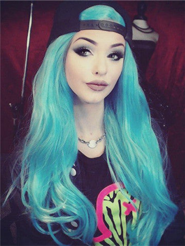 Long Turquoise Synthetic Lace Front Wig – FashionLoveHunter